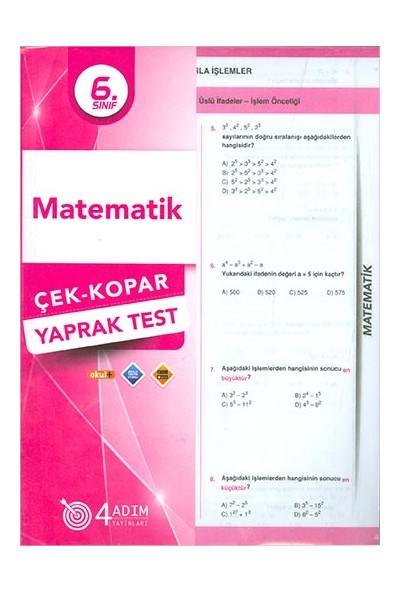 4 Adım 6. Sınıf Matematik Çek Kopar Yaprak Test 4 Adım 6. Sınıf Matematik Çek Kopar Yaprak Test