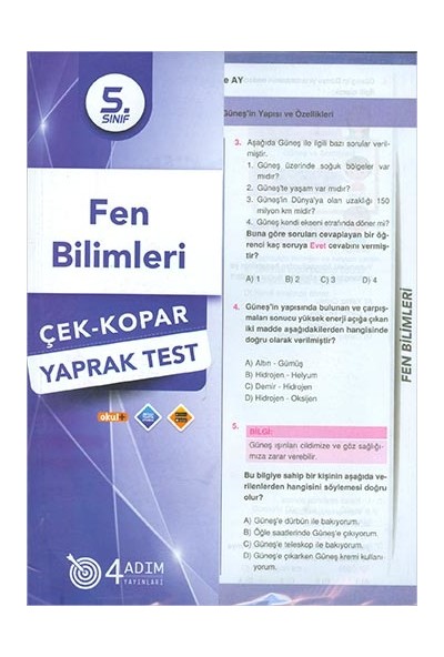 4 Adım 5. Sınıf Fen Bilimleri Çek Kopar Yaprak Test