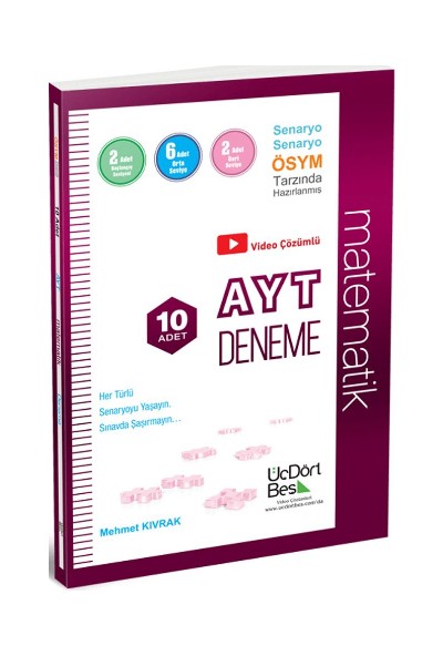 ÜçDörtBeş Yayınları AYT Video Çözümlü 10 Matematik Denemesi