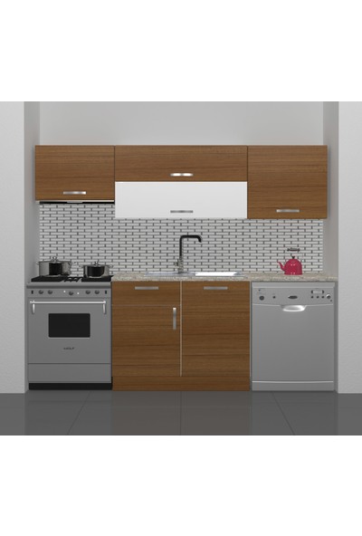Decoraktiv Hazır Mutfak Dolabı Elite 220 cm Ceviz -Tezgah Dahil