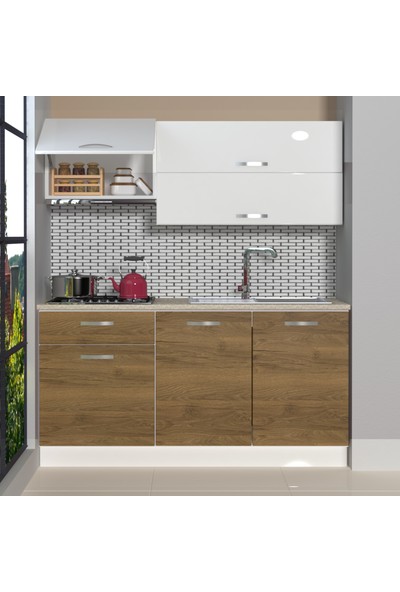 Decoraktiv Hazır Mutfak Dolabı Style 160 cm Pera & Parlak Beyaz -Tezgah Dahil Decoraktiv Hazır Mutfak Dolabı Style 160 cm Pera & Parlak Beyaz -Tezgah Dahil