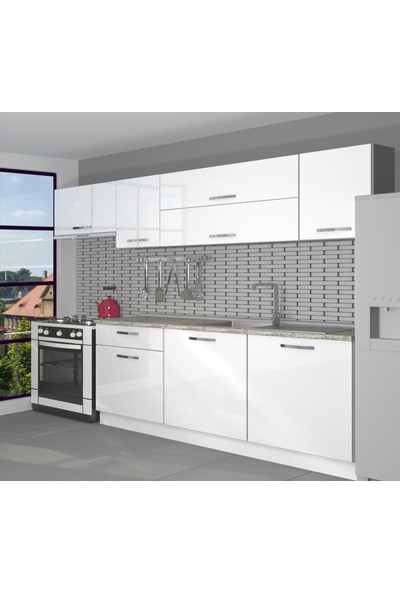 Decoraktiv Hazır Mutfak Dolabı Ekol 240 cm Parlak Beyaz -Tezgah Dahil Decoraktiv Hazır Mutfak Dolabı Ekol 240 cm Parlak Beyaz -Tezgah Dahil