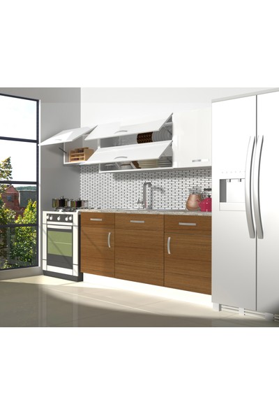 Decoraktiv Hazır Mutfak Dolabı Prestij 220 cm Ceviz & Parlak Beyaz -Tezgah Dahil Decoraktiv Hazır Mutfak Dolabı Prestij 220 cm Ceviz & Parlak Beyaz -Tezgah Dahil