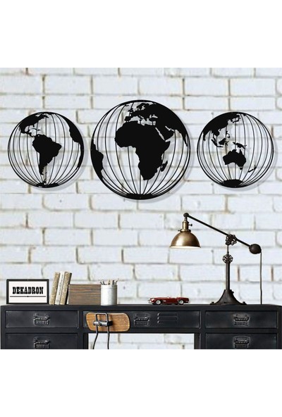 Dekadron 3 lü Dünya Haritası Metal Tablo
