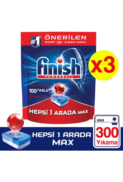 Finish Hepsi Bir Arada Bulaşık Makinesi Deterjanı Tableti 300(100x3) Yıkama Finish Hepsi Bir Arada Bulaşık Makinesi Deterjanı Tableti 300(100x3) Yıkama