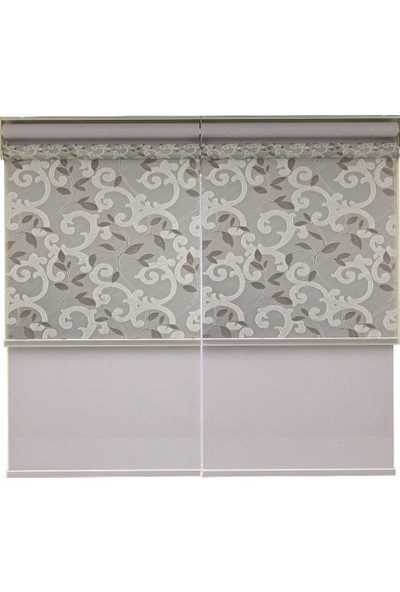 Perdejim Çift Mekanizmalı Kahverengi Sarmaşık Desenli Tül Stor Perde (Sınırsız Ölçü Seçeneği)