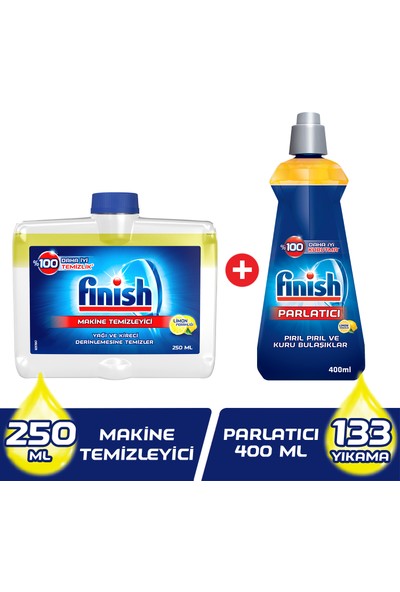 Finish Bulaşık Makinesi Temizleyici Sıvı 250 ml + Finish Parlatıcı Limon 400 ml Finish Bulaşık Makinesi Temizleyici Sıvı 250 ml + Finish Parlatıcı Limon 400 ml