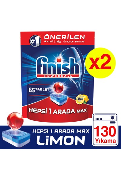 Finish Hepsi Bir Arada Bulaşık Makinesi Deterjanı Tableti Limonlu 130(65x2) Yıkama Finish Hepsi Bir Arada Bulaşık Makinesi Deterjanı Tableti Limonlu 130(65x2) Yıkama