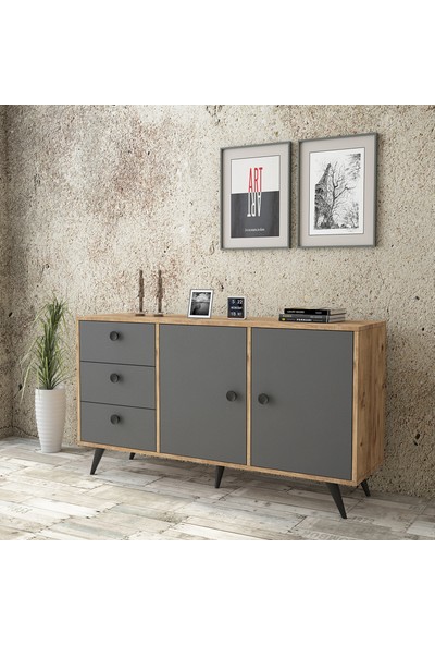 Yurudesign Vilamo Konsol Ahşap Ayak 3 Çekmece 2 Kapak Çam-Antrasit-Siyah VL9-222 Yurudesign Vilamo Konsol Ahşap Ayak 3 Çekmece 2 Kapak Çam-Antrasit-Siyah VL9-222