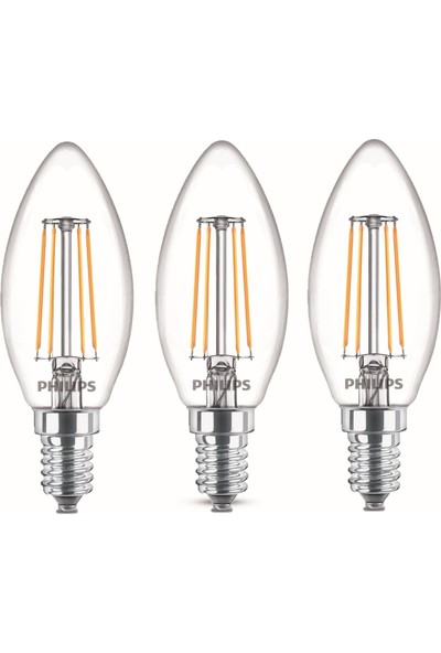 Philips LED Classic 40W B35 E14 Non-Dim 2700K 3'lü Ekopaket Led Filament Ampul Philips LED Classic 40W B35 E14 Non-Dim 2700K 3'lü Ekopaket Led Filament Ampul