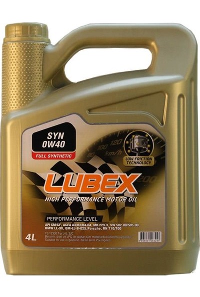 Lubex SYN 0W-40 4 Litre Motor Yağı ( Üretim Yılı: 2021 ) Lubex SYN 0W-40 4 Litre Motor Yağı ( Üretim Yılı: 2021 )