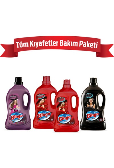 Bingo Matik Sıvı Bakım Çamaşır Deterjanı Tüm Kıyafetler 4 L 4'lü Bingo Matik Sıvı Bakım Çamaşır Deterjanı Tüm Kıyafetler 4 L 4'lü