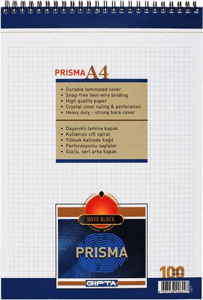 Gıpta Prizma Bloknot Kareli 100 Yaprak A4 1377 Gıpta Prizma Bloknot Kareli 100 Yaprak A4 1377