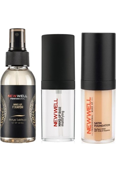 Newwell Makyaj Bazı 30 ml + Makyaj Sabitleyici Fixator 100 ml + Satin Foundation No:02 40 ml Newwell Makyaj Bazı 30 ml + Makyaj Sabitleyici Fixator 100 ml + Satin Foundation No:02 40 ml