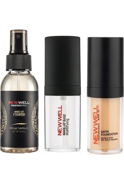 Newwell Makyaj Bazı 30 ml + Makyaj Sabitleyici Fixator 100 ml + Satin Foundation No:03 40 ml Newwell Makyaj Bazı 30 ml + Makyaj Sabitleyici Fixator 100 ml + Satin Foundation No:03 40 ml