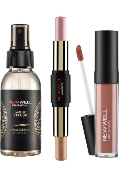 Newwell Makyaj Sabitleyici Fixator 100 ml + Newwell Stıck Hıghlıghter + Porcelain Make Up Lipstick D-201 6 ml Newwell Makyaj Sabitleyici Fixator 100 ml + Newwell Stıck Hıghlıghter + Porcelain Make Up Lipstick D-201 6 ml
