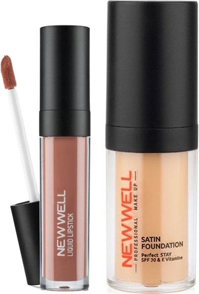 Newwell Satin Foundation No:02 40 ml + Porcelain Make Up Lipstick D-201 6 ml Newwell Satin Foundation No:02 40 ml + Porcelain Make Up Lipstick D-201 6 ml