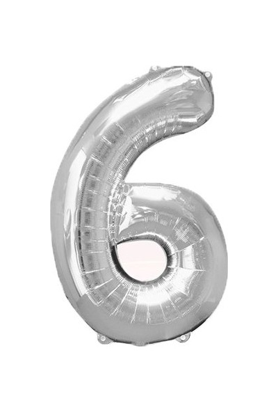 Party Marty 6 Rakam Gümüş Folyo Balon 16 İnç Party Marty 6 Rakam Gümüş Folyo Balon 16 İnç