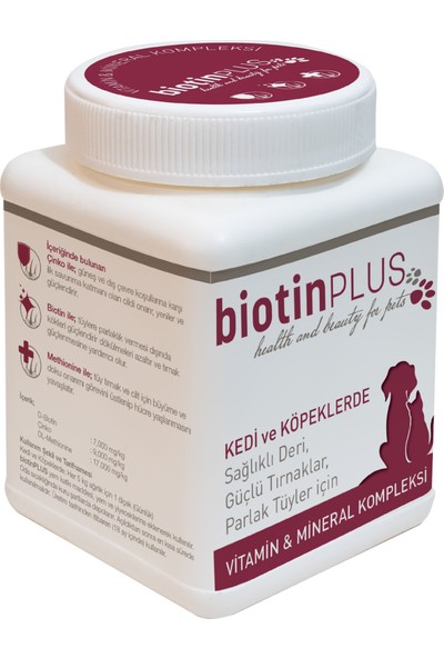 Biotin Plus Kedi ve Köpek İçin Sağlıklı Deri ve Güçlü & Parlak Tüy Besin Takviyesi 150 gr Biotin Plus Kedi ve Köpek İçin Sağlıklı Deri ve Güçlü & Parlak Tüy Besin Takviyesi 150 gr