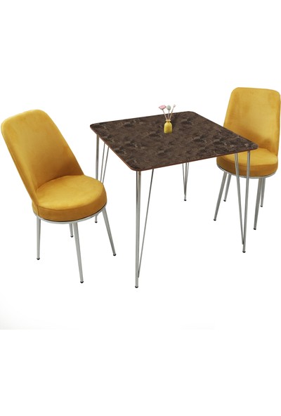 Evform 2 Sandalyeli Sarı Taytüyü Döşeme Zenit Mutfak Masa Takımı