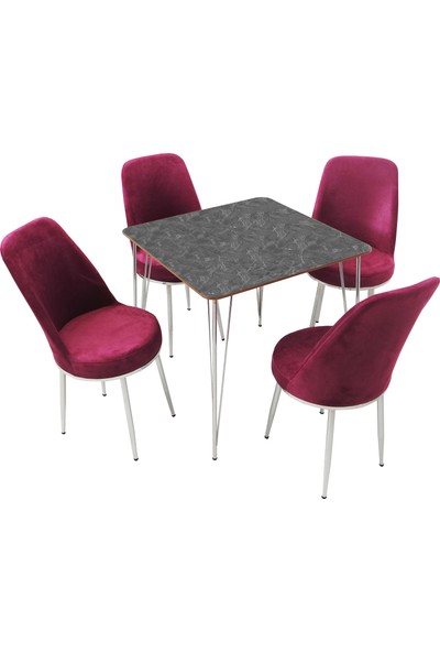 Evform 4 Sandalyeli Mürdüm Taytüyü Döşeme Zenit Mutfak Masa Takımı