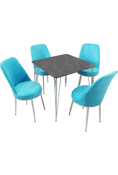 Evform 4 Sandalyeli Turkuaz Taytüyü Döşeme Zenit Mutfak Masa Takımı