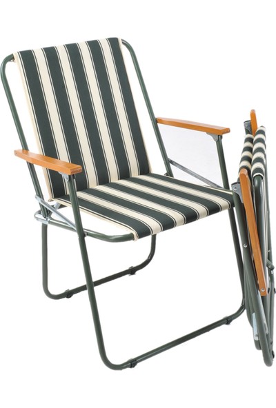 Belde Metal Katlanır Fiesta Koltuk Yeşil Beyaz Çizgili