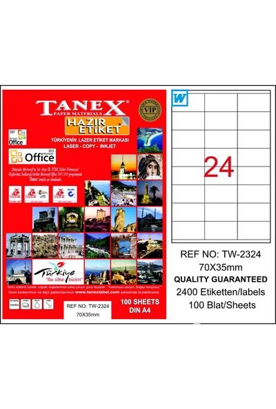 Tanex TW-2324 70x35 mm Laser Etiket 100 Ad.