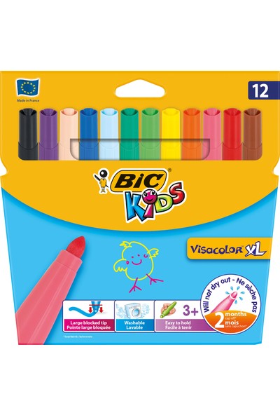 Bic Kids Visa Color XL Yıkanabilir Keçeli Boya Kalemi 12 Renk