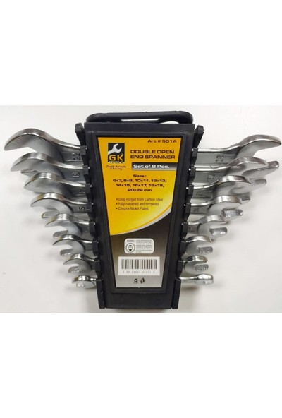 Gk Tools 8'li 2 Ağız Anahtar Takımı Düz Anahtar 6x22 mm