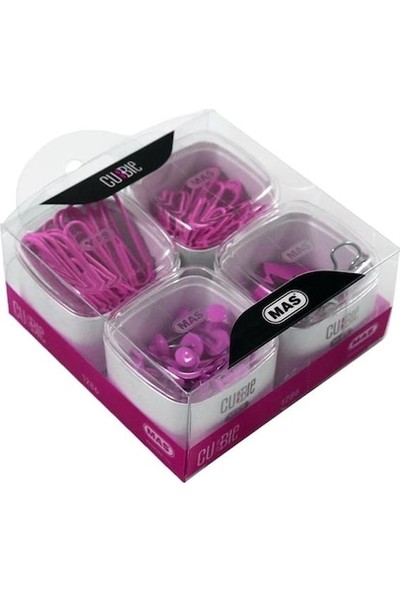 Mas 1286 Ataş + Kıskaç(Klips) + Harita Çivisi Cubbie 4 Lü Pembe