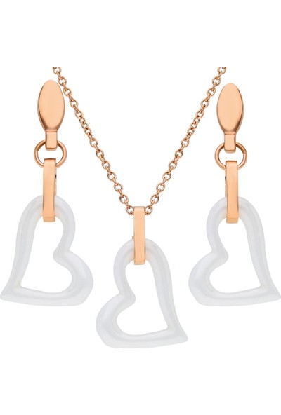 Getss Set031 Kalp Model Kadın Çelik Seramik Taşlı Set