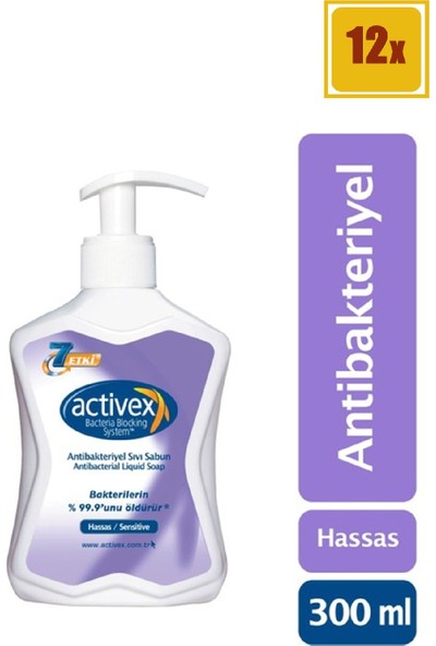 Activex Antibakteriyel Sıvı Sabun Hassas 300 ml 12'li Set