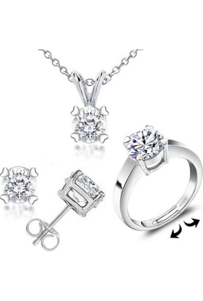 Jessini Gümüş Parlak Taşlı Tektaş 4Lü Set Jessini Gümüş Parlak Taşlı Tektaş 4Lü Set