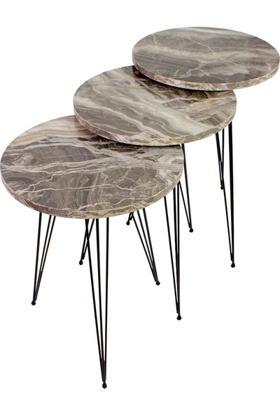 Pratico Mobilya Gri Sedef Desenli 3'lü Metal Ayak Zigon Sehpa Pratico Mobilya Gri Sedef Desenli 3'lü Metal Ayak Zigon Sehpa