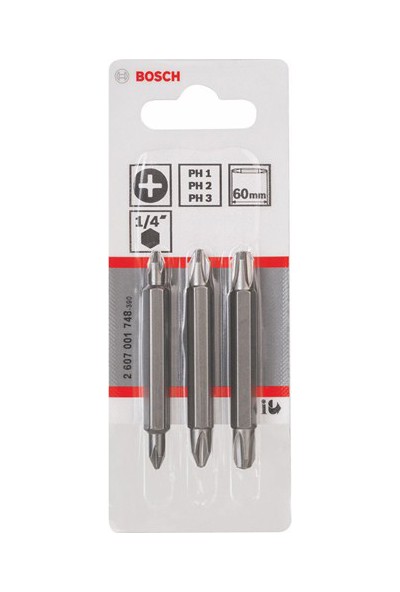 Bosch - 3 Parçalı Çift Taraflı Vidalama Ucu Seti - Ph1, Ph2, Ph3, Ph1, Ph2, Ph3: 60 Mm Bosch - 3 Parçalı Çift Taraflı Vidalama Ucu Seti - Ph1, Ph2, Ph3, Ph1, Ph2, Ph3: 60 Mm