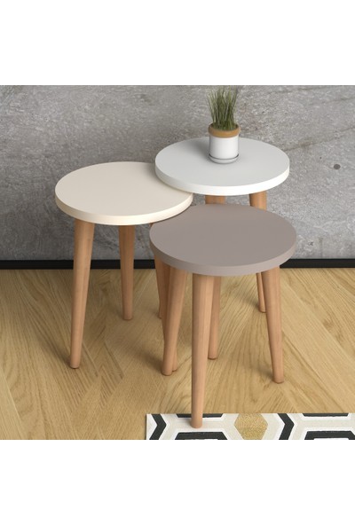 Monte Sehpa Soul Zigon Sehpa- Beyaz/Krem/Cappuccino