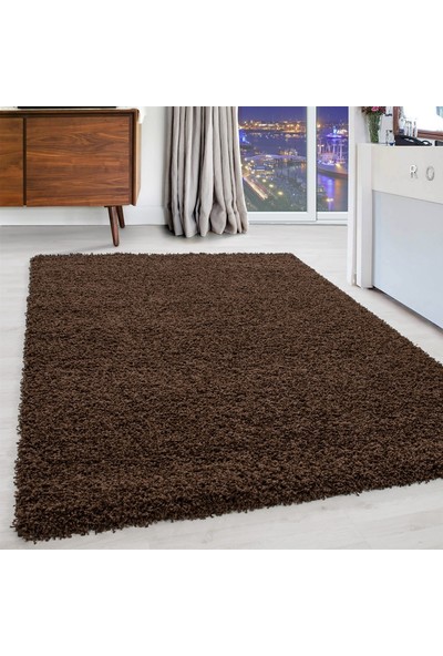 Ayyıldız Halı Shaggy Halı 50 Mm Hav Yüksekliğinde Düz Koyu Kahverengi 60X110 Cm