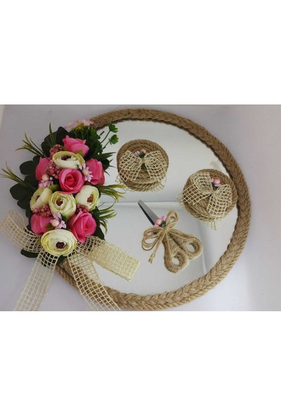 Dekor Bi̇zden Pembe Krem Güllü Söz Nişan Tepsisi