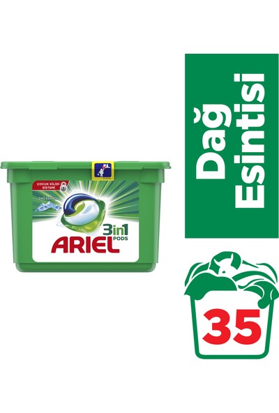 Ariel 3'ü 1 Arada Pods 35 Yıkama Sıvı Çamaşır Deterjanı Kapsülü Dağ Esintisi Beyazlar İçin Ariel 3'ü 1 Arada Pods 35 Yıkama Sıvı Çamaşır Deterjanı Kapsülü Dağ Esintisi Beyazlar İçin
