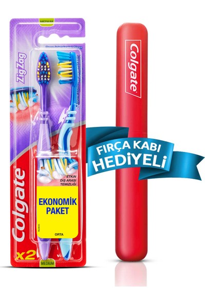 Colgate Zig Zag Diş Fırçası Orta 1+1 + Fırça Kabı Hediyeli Colgate Zig Zag Diş Fırçası Orta 1+1 + Fırça Kabı Hediyeli