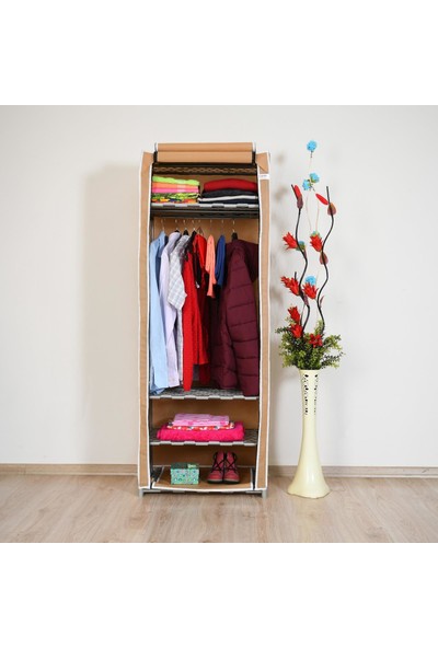 Prado Slim Fit Çelik Profilli Bez Dolap - Bej Prado Slim Fit Çelik Profilli Bez Dolap - Bej