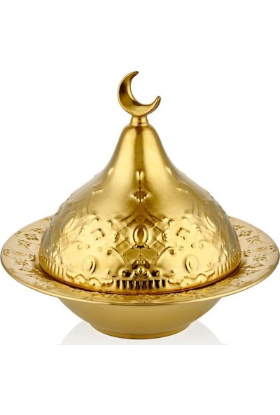 Cemile Altın Kaplama Hilal Desen Büyük Lokumluk 28 cm