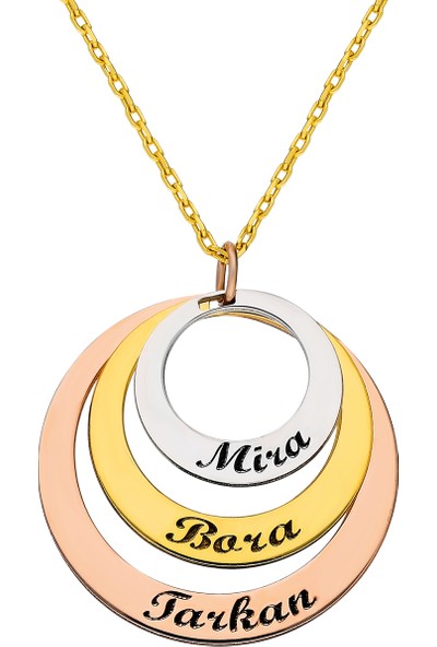 Chavin İsme Özel 3-4 İsim Yuvarlak Plaka Gümüş İsimli Kolye Gk019