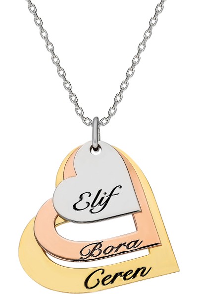 Chavin İsminize Özel 3 Kalp Gümüş 3 İsimli Tarih Kolye Gk021