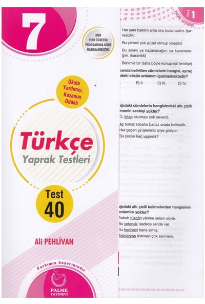 Palme Yayıncılık 7 Sınıf Türkçe Yaprak Test Palme Yayıncılık 7 Sınıf Türkçe Yaprak Test