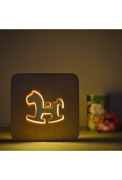 Starmood 3D Ahşap Sallanan At Çocuk Odası Led Masa Üstü Gece Lambası
