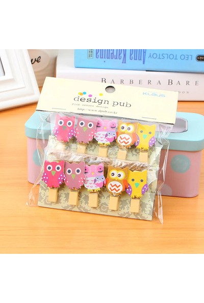 Orjinal Dükkan Ahşap Baykuş Fotoğraf Mandalları Jüt İp