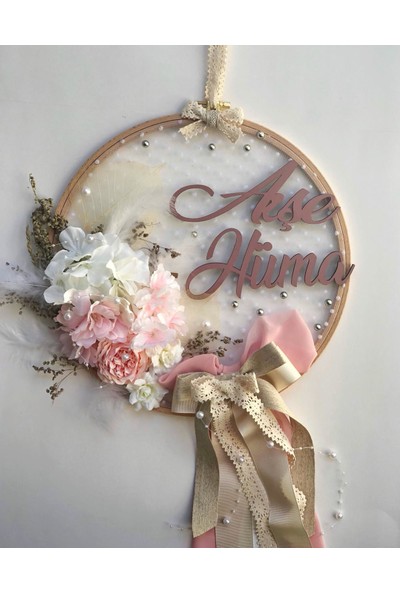 Lia Tasarım Pembe Beyaz Çiçekli Bebek Oda Kapı Süsü