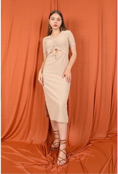 Kaktüs Moda Okyanus Örme Kumaş Önü Büzgülü Yırtmaç Detay Kadın Elbise Kaktüs Moda Okyanus Örme Kumaş Önü Büzgülü Yırtmaç Detay Kadın Elbise